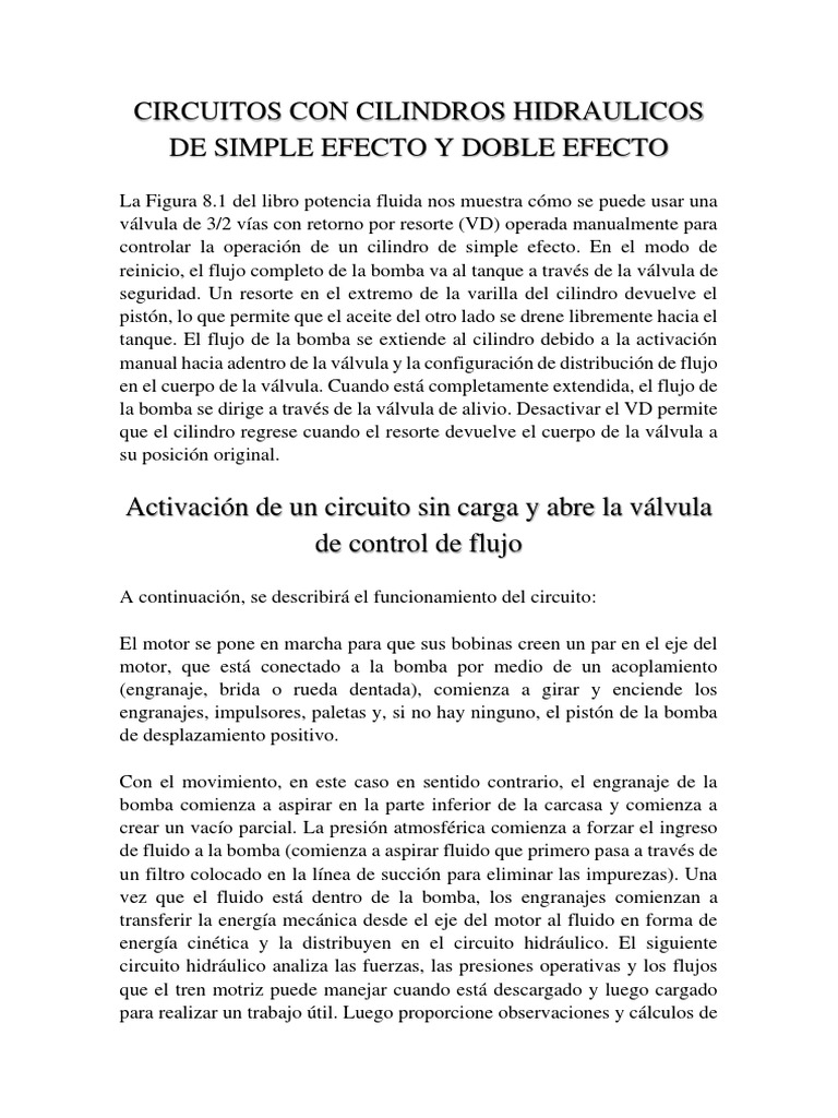 Circuito Con Cilindros de Simple y Doble Efecto PDF | PDF | Bomba | Engranaje