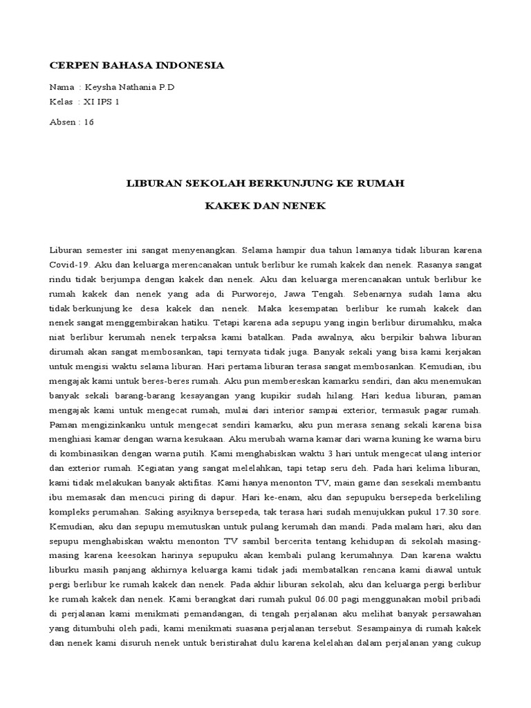 Cerpen Bahasa Indonesia 1 | PDF