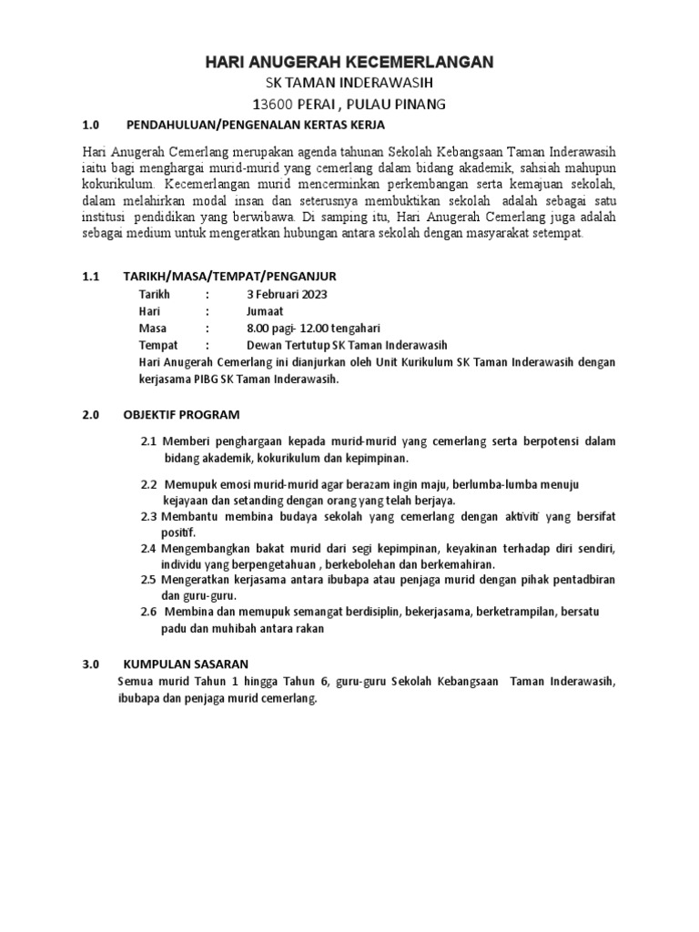 Contoh Format Kertas Kerja Terkini | PDF