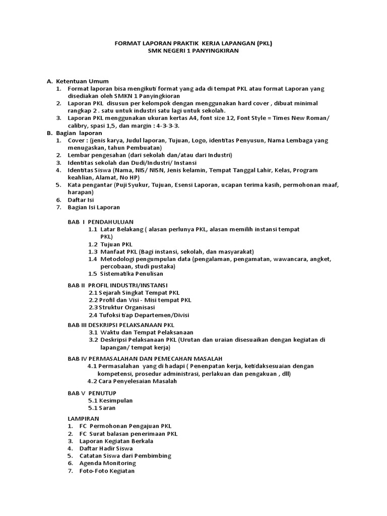 Format Laporan Praktek Kerja Lapangan | PDF