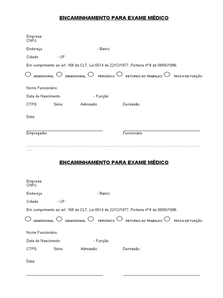 Encaminhamento Exame Admissional Demissional Periodico | PDF