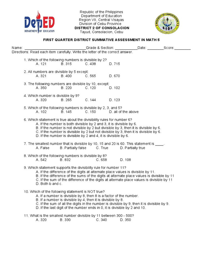 Math 5-1st QUARTER-DISTRICT-SUMMATIVE-ASSESSMENT-TEST | PDF | Numbers ...
