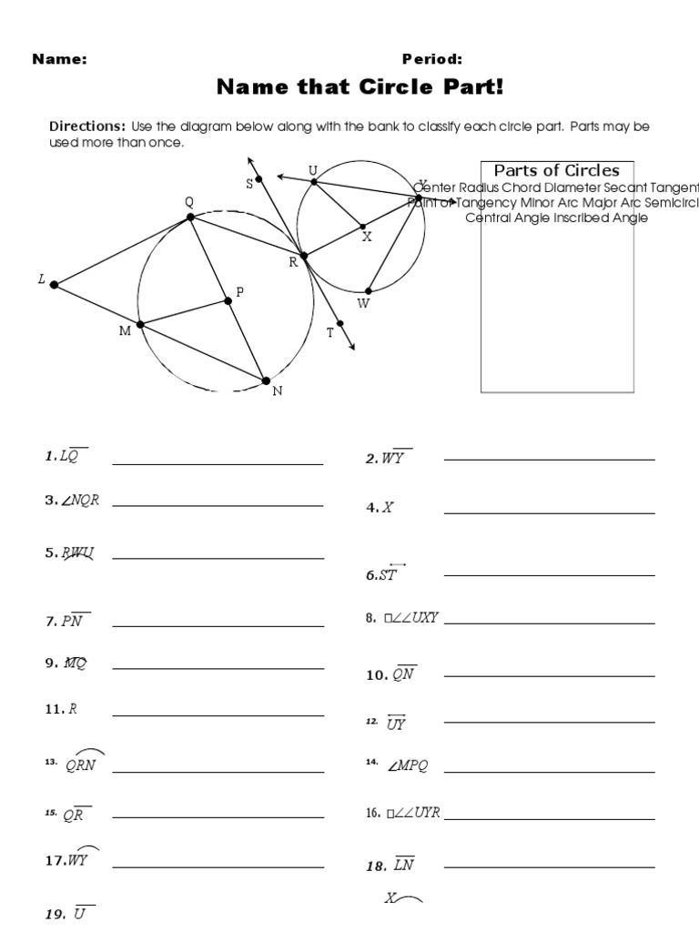 Circle Parts Identification Worksheet | PDF