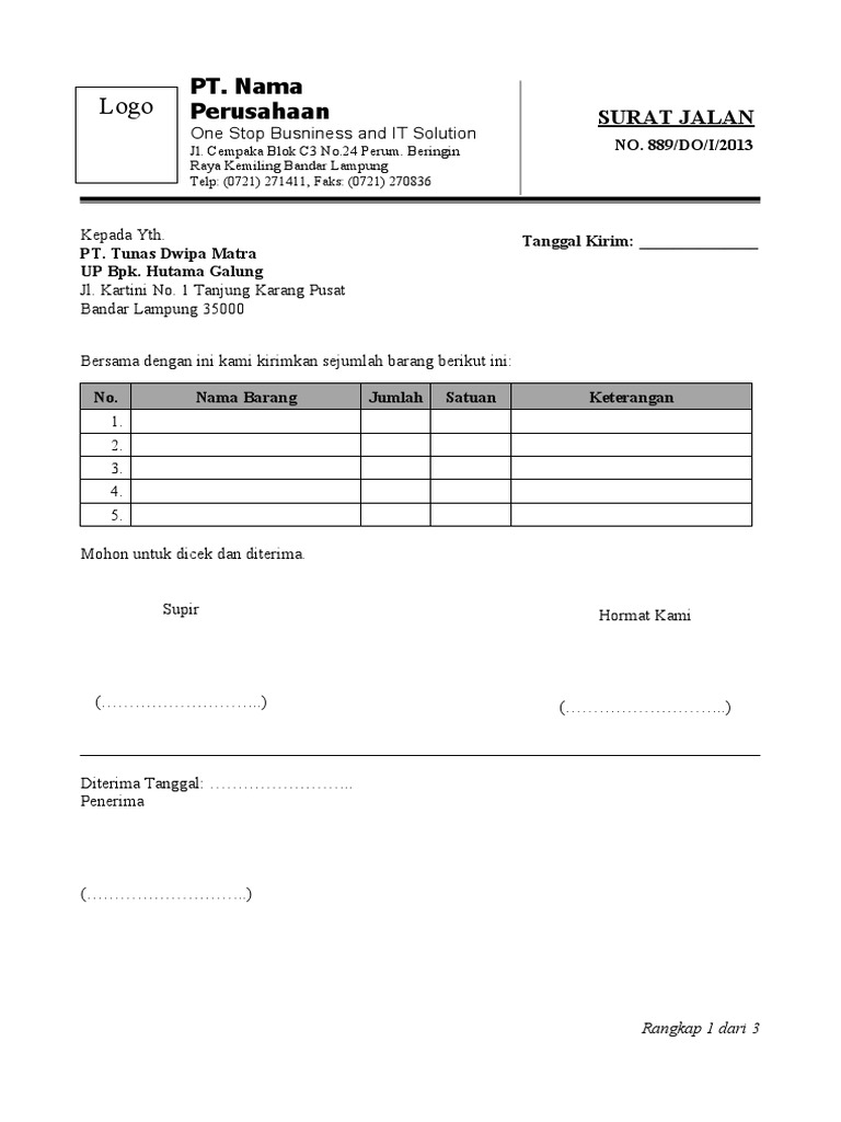 contoh-surat-jalan-pengiriman-barang.docx | PDF