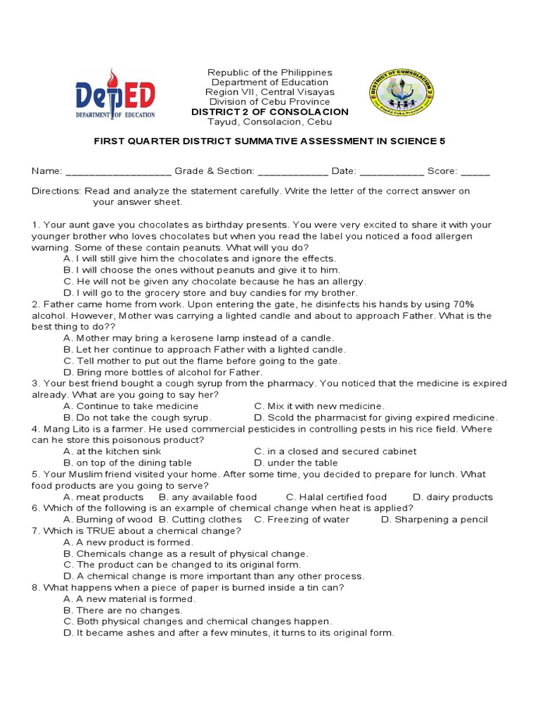 Science 5-1st QUARTER-DISTRICT-SUMMATIVE-ASSESSMENT-TEST | PDF ...