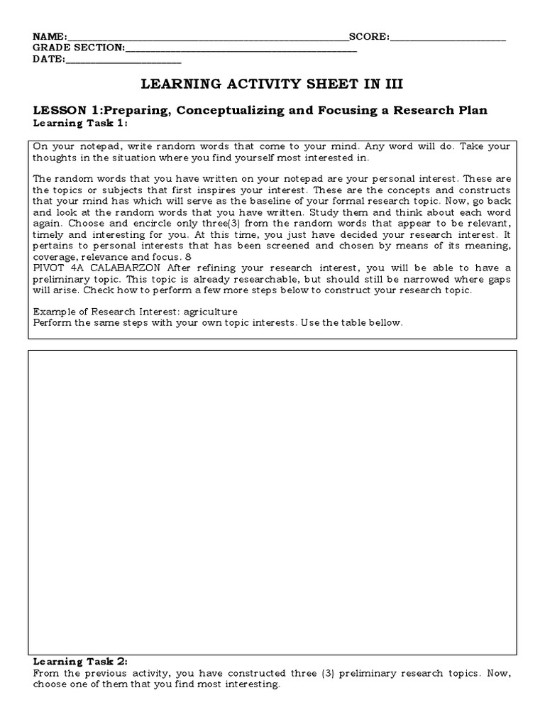III LAS Learning Activity Sheet | PDF | Pandemic | Learning
