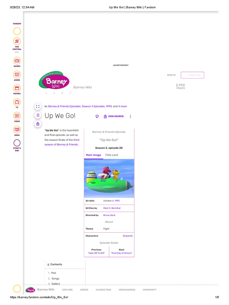 Up We Go! - Barney Season 3 Finale | PDF | Fandom
