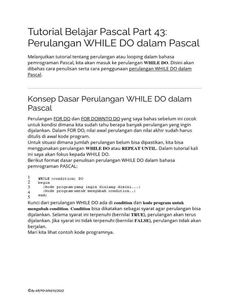 Perulangan WHILE DO Dalam Pascal | PDF