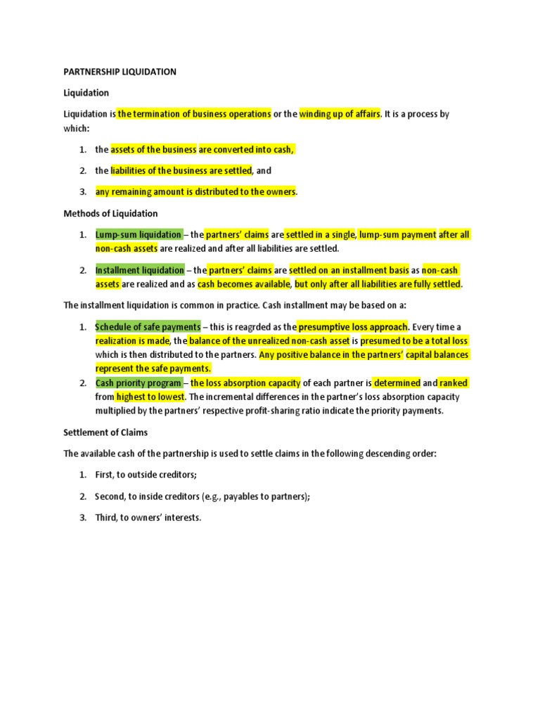 Partnership Liquidation Guide Pdf Liquidation Expense