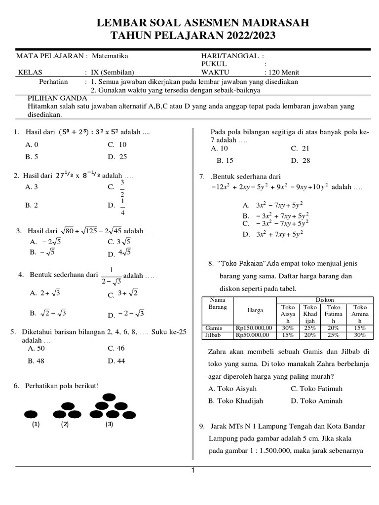 Soal AM Matematika MTs - WWW - Amongguru, Com | PDF