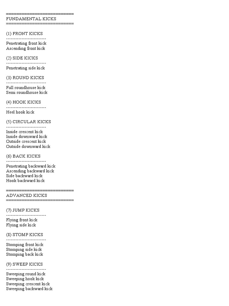 Kickboxing - Basic & Advanced Kicks | PDF