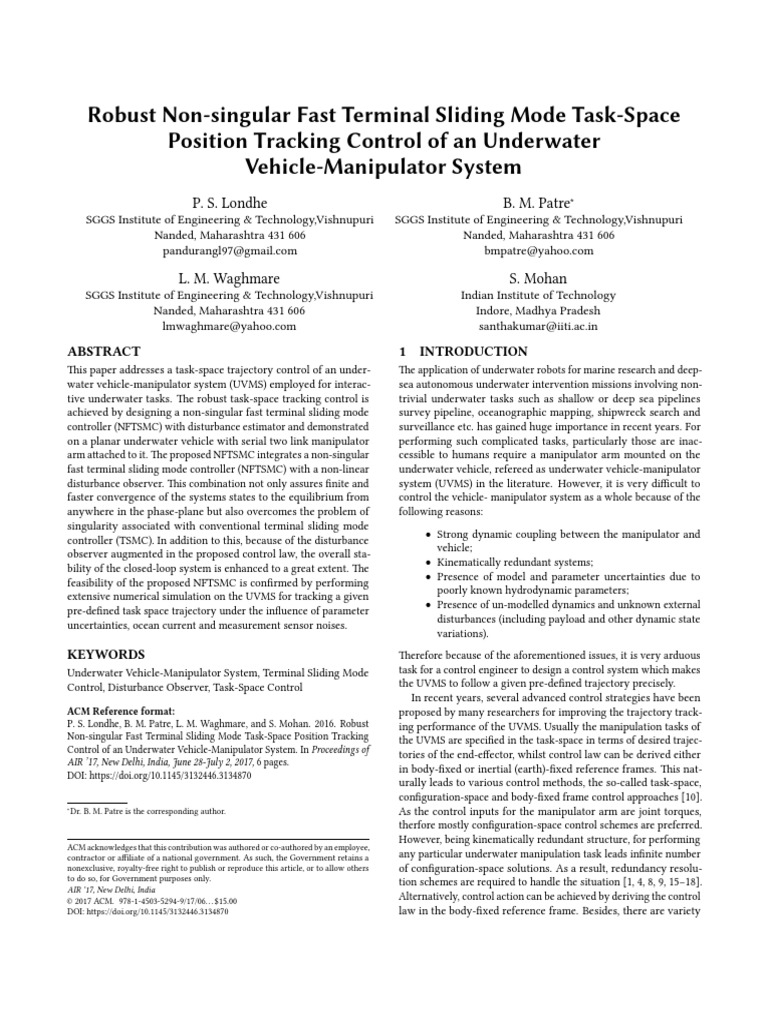 Robust Non-Singular Fast Terminal Sliding Mode Task-Space Position Tracking Control of An ...