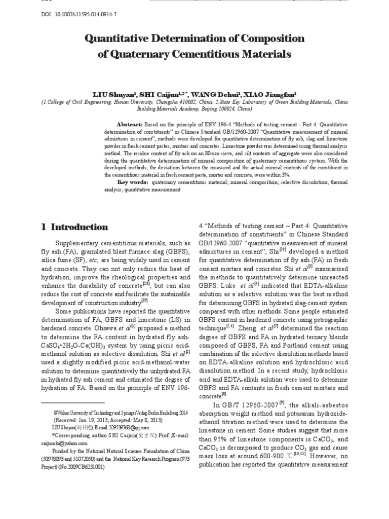 Quantitative Determination of Composition of Quaternary Cementitious Materials | PDF | Concrete ...