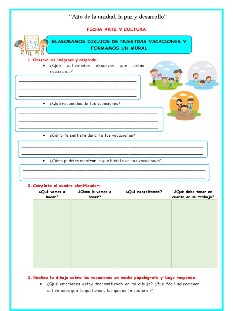 Ficha Elaboramos Dibujos de Nuestras Vacaciones y Formamos Un Mural | PDF
