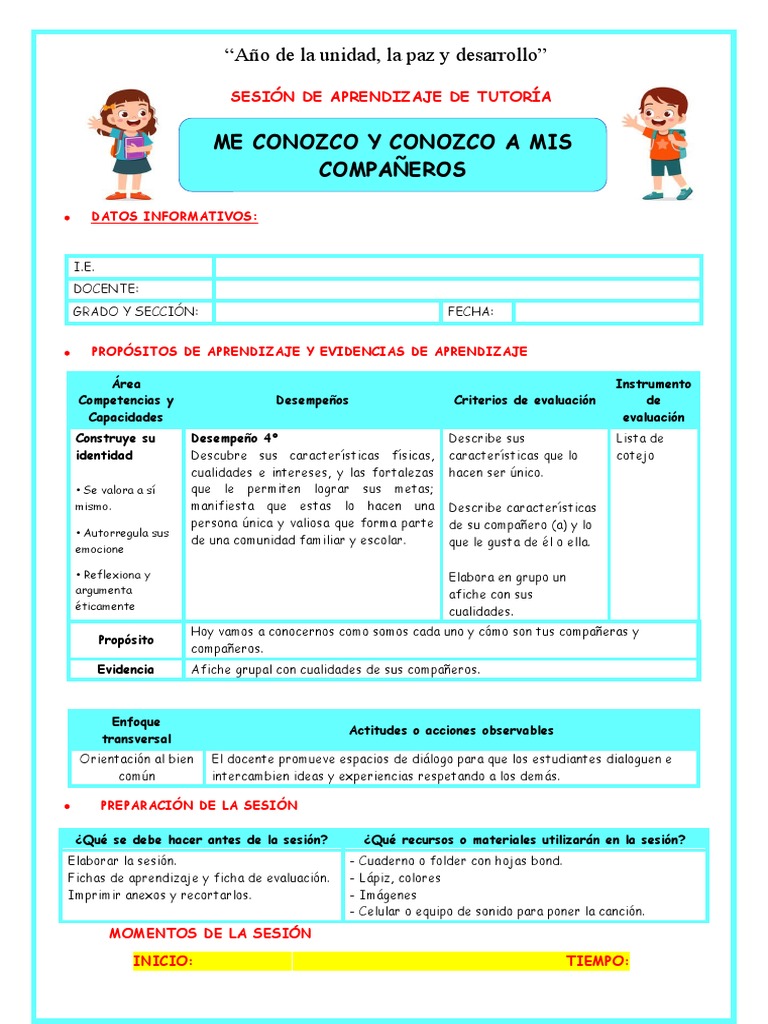 sesion me conozco y conozco a mis compañeros | PDF | Evaluación ...
