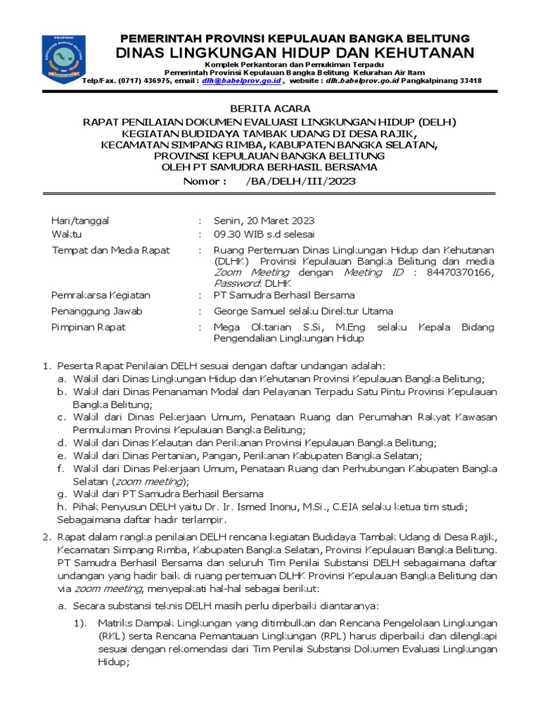 BA Rapat DELH PT SAMUDRA BERHASIL BERSAMA 20 MAR 2023 | PDF | Sains ...