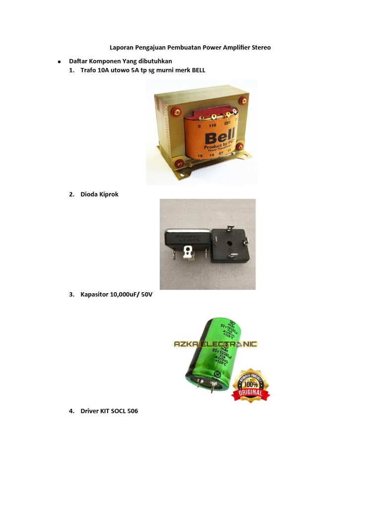 Laporan Pengajuan Pembuatan Power Amplifier Stereo | PDF