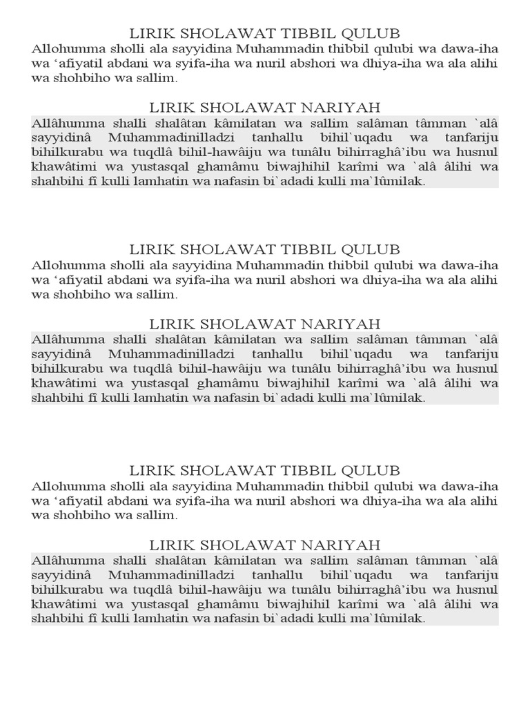 Lirik Sholawat Tibbil Qulub | PDF | Religion & Spirituality