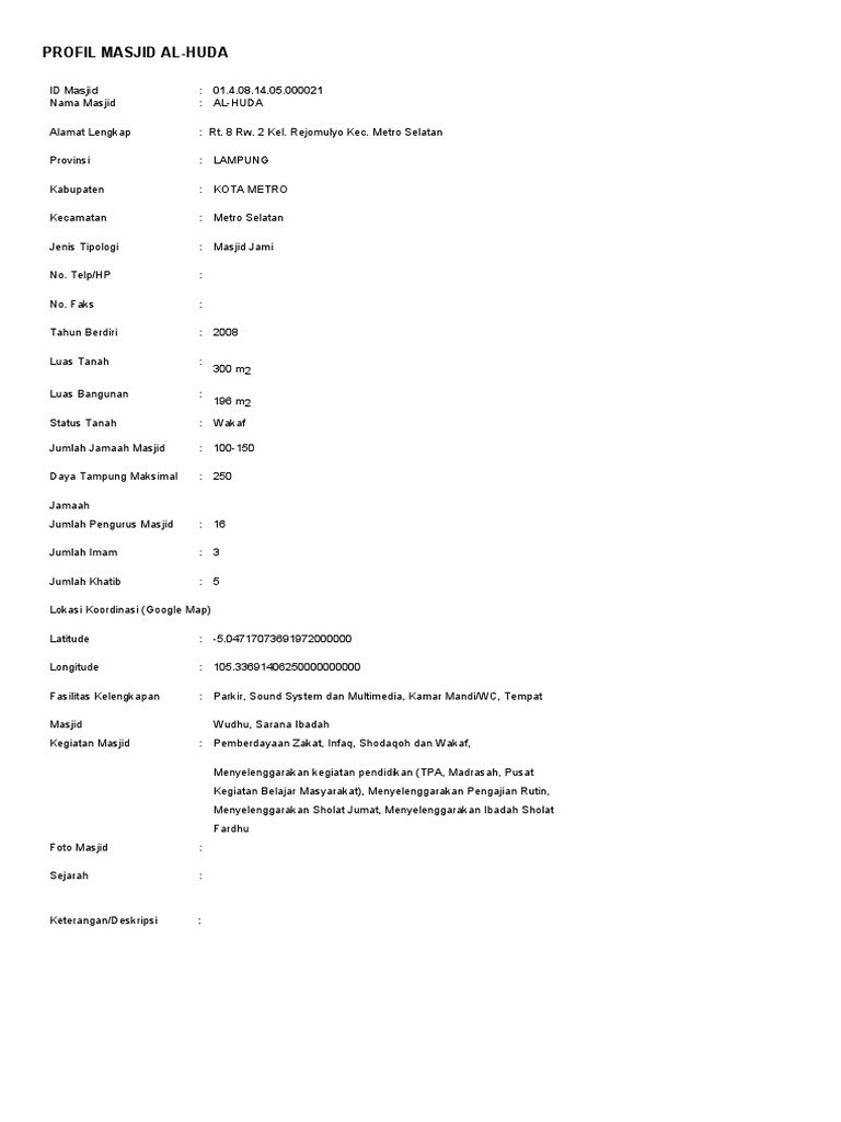 Profil Masjid Al-Huda | PDF