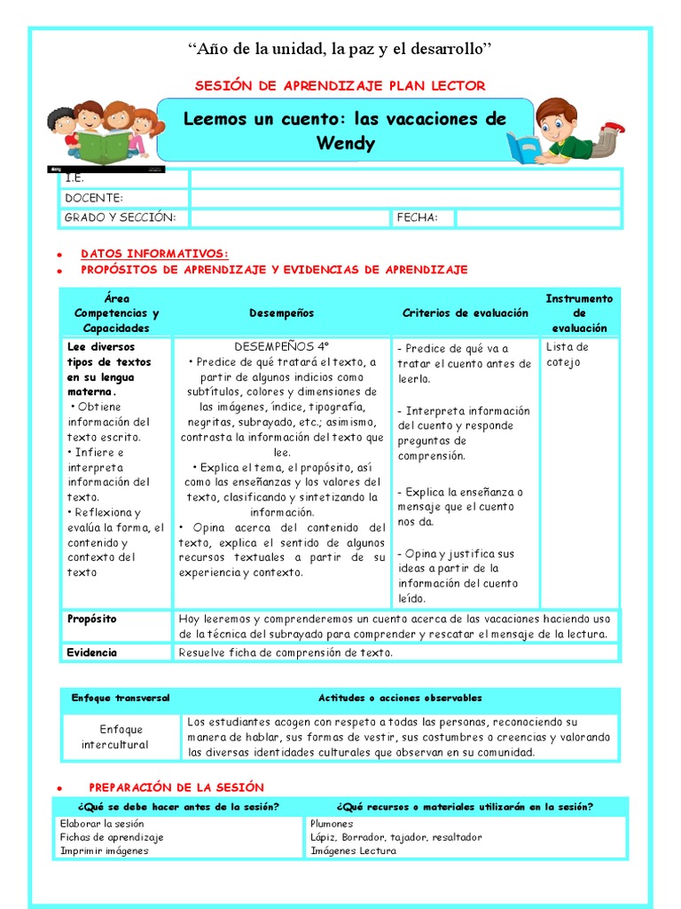 Sesion Cuento Las Vacaciones de Wendy | PDF | Evaluación | Aprendizaje