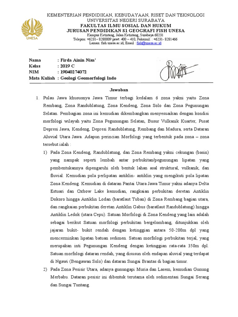 072 - Firda Ainin Nisa' - 2019C - Uas Geologi Geomorfologi | PDF