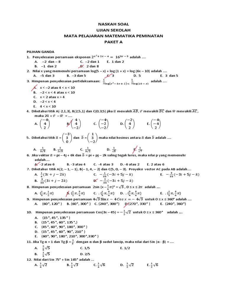 A. Naskah Soal Matematika Peminatan Paket A-1 PDF | PDF