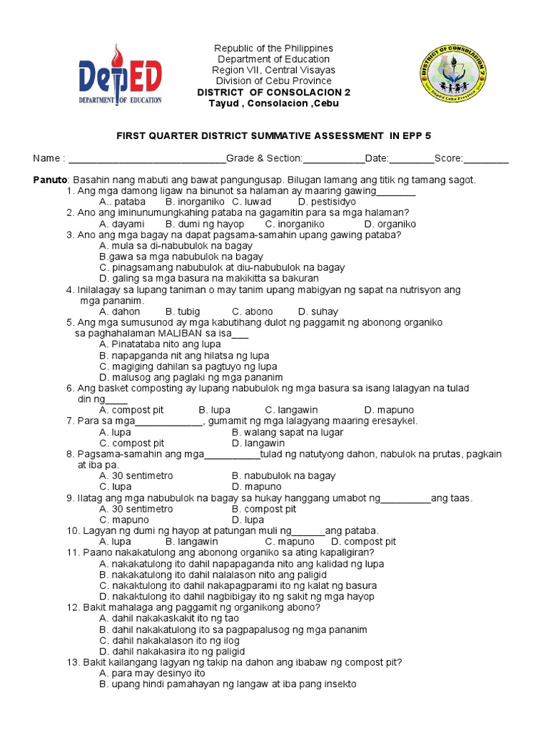 EPP 5-1st QUARTER-DISTRICT-SUMMATIVE-ASSESSMENT-TEST | PDF
