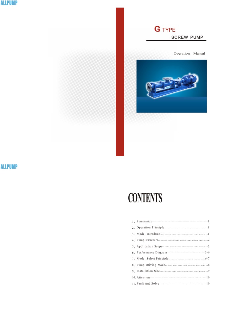 ALLPUMP Catalogue For G Type Screw Pump-1 | PDF | Pump | Applied And ...