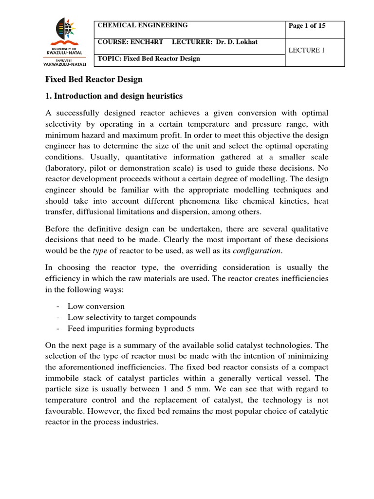 Fixed Bed Reactor Design | PDF | Chemical Reactor | Catalysis