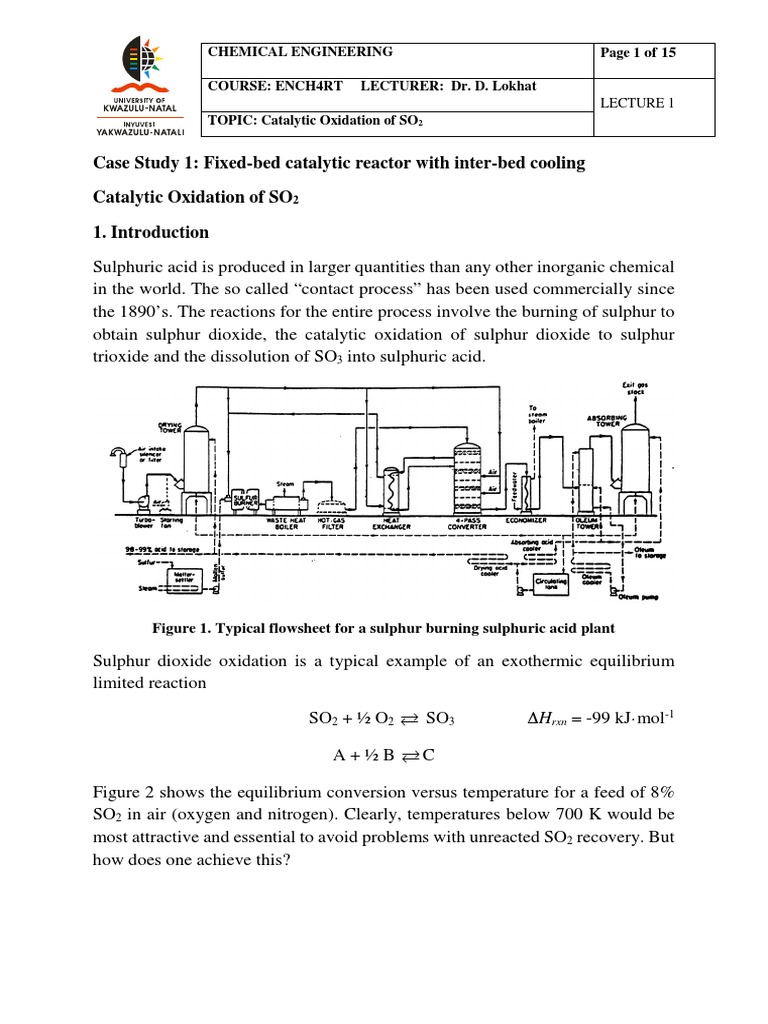CASE STUDY 1 - Catalytic Oxidation of SO2 | PDF | Catalysis | Chemical Reactor