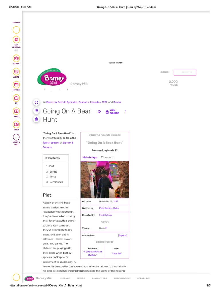 Going On A Bear Hunt - Barney Wiki - Fandom | PDF | Fandom | Bears