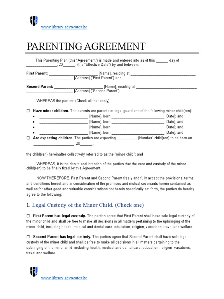 Parenting Agreement Pdf Workweek And Weekend Contact Law