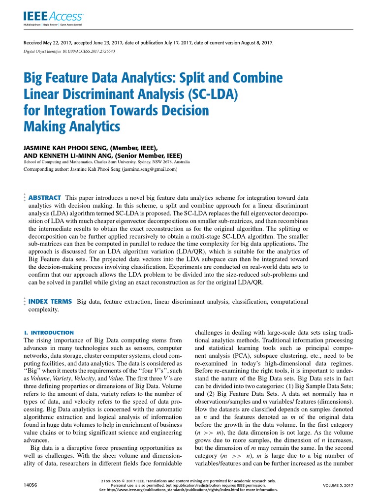 Big Feature Data Analytics: Split and Combine Linear Discriminant Analysis (SC-LDA) For ...
