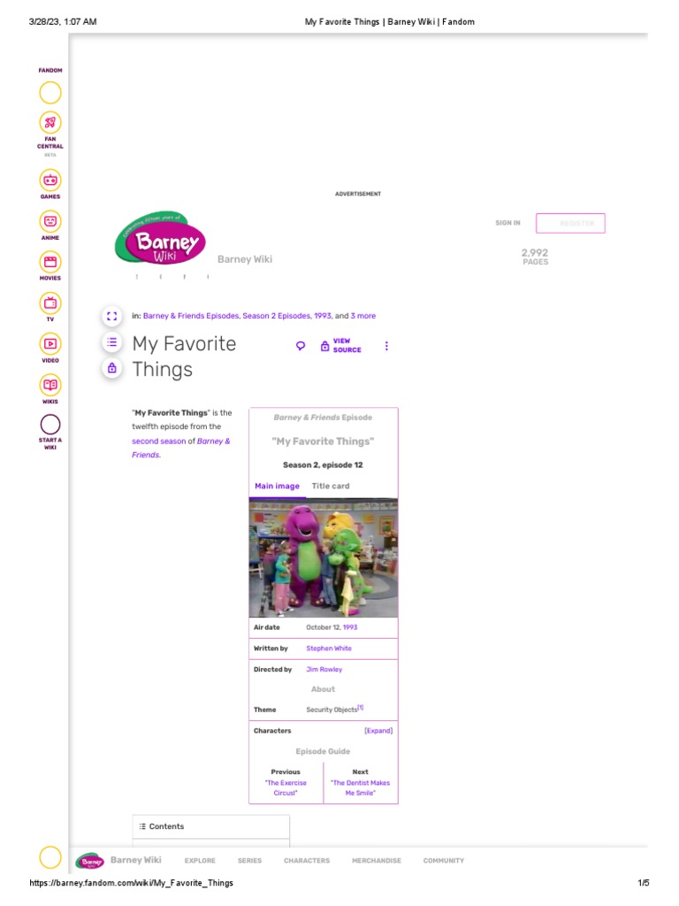 My Favorite Things - Barney Wiki - Fandom | PDF | Fandom