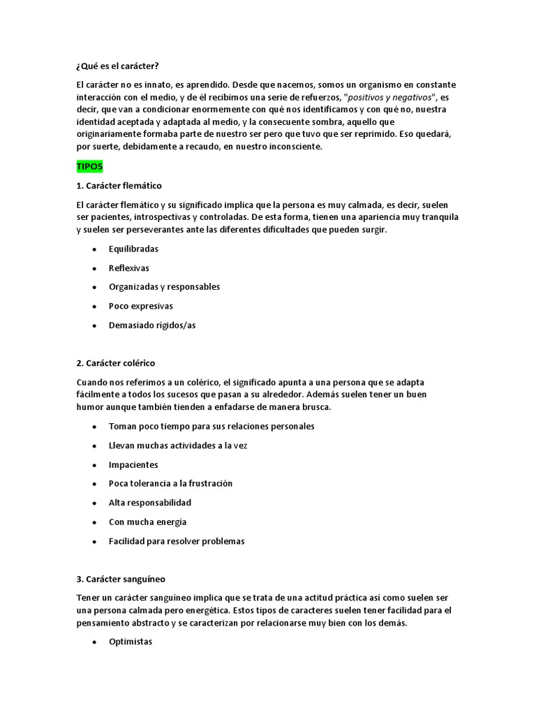Qué Es El Carácter | PDF | Sicología | Conceptos psicologicos