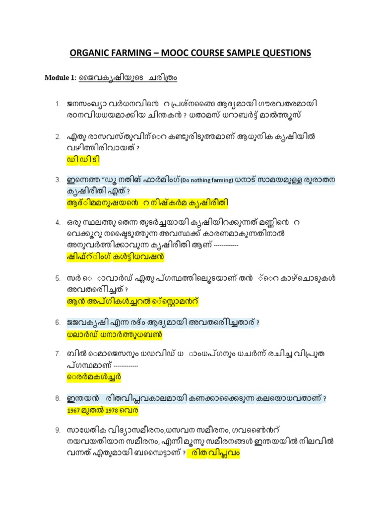 Organic Farming - Mooc Course Sample Questions | PDF