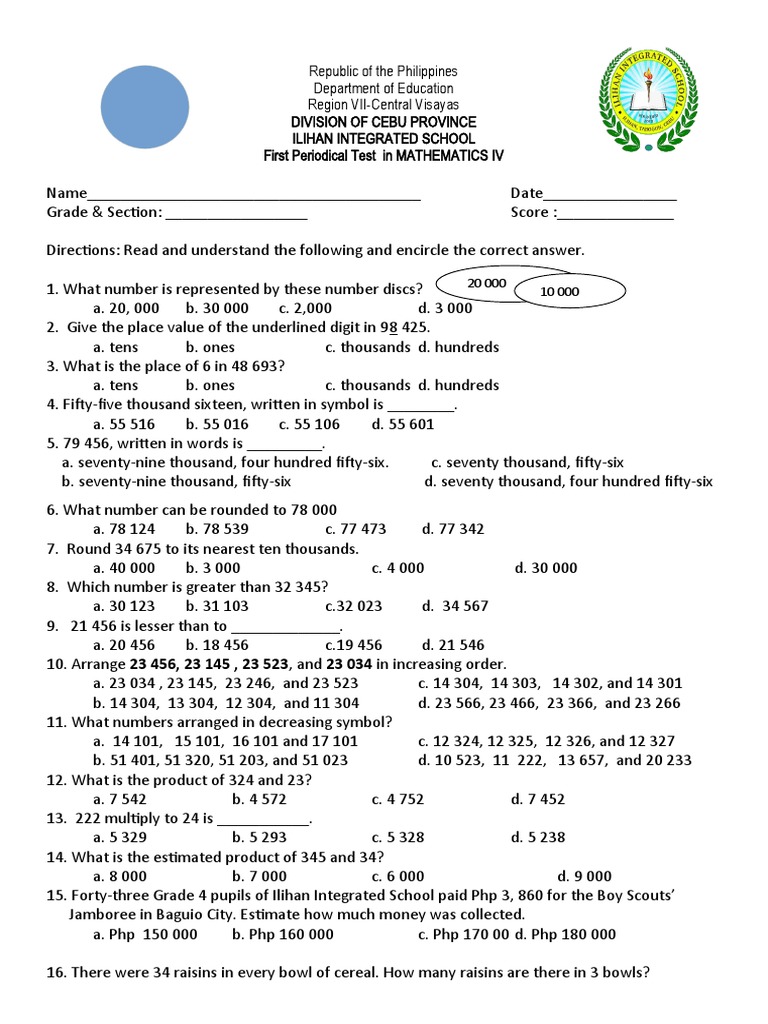 First Periodical Test in Math IV-2022-23 | PDF | Division (Mathematics ...