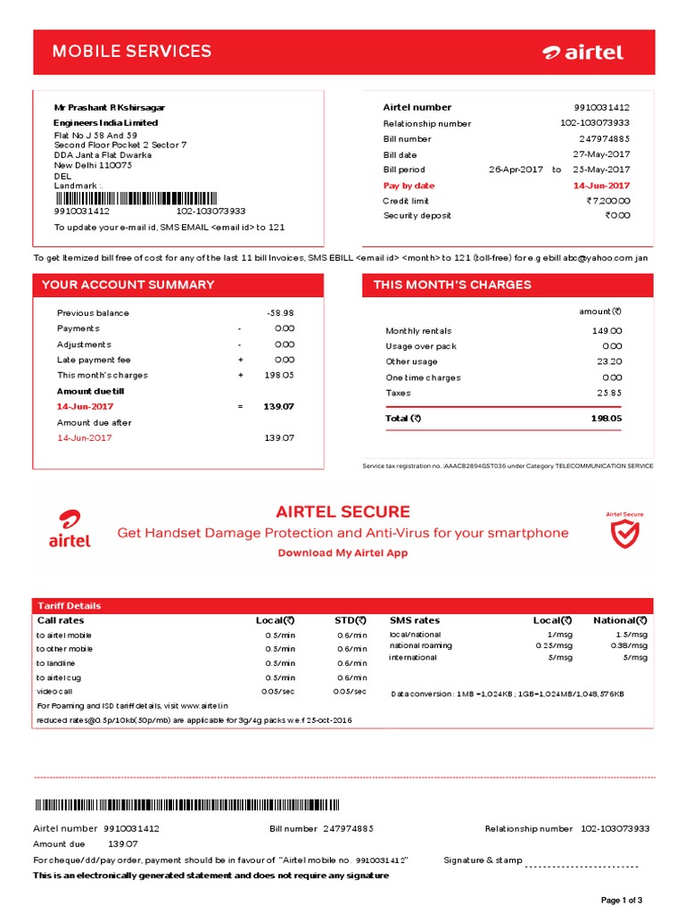 Mobile Services: Your Account Summary This Month'S Charges | PDF | Service Industries | Payments