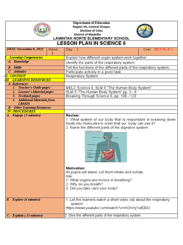 Lesson Plan in Science 6: Lamintak Norte Elementary School | Download ...