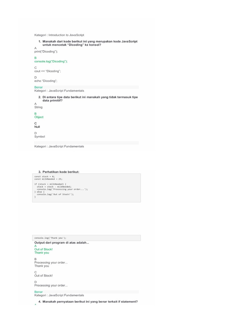 Kunci Jawaban - Benar kategori-Yang-Perhatikan Kode Berikut - PubHTML5 | PDF