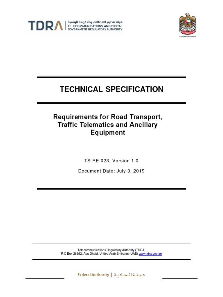 Road Transport Tech Specs | PDF | Radio Spectrum | Electromagnetic ...
