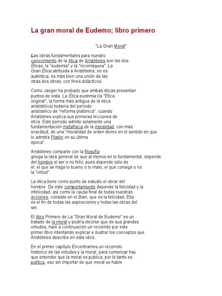 La Gran Moral De Eudemo Pdf Virtud Aristóteles