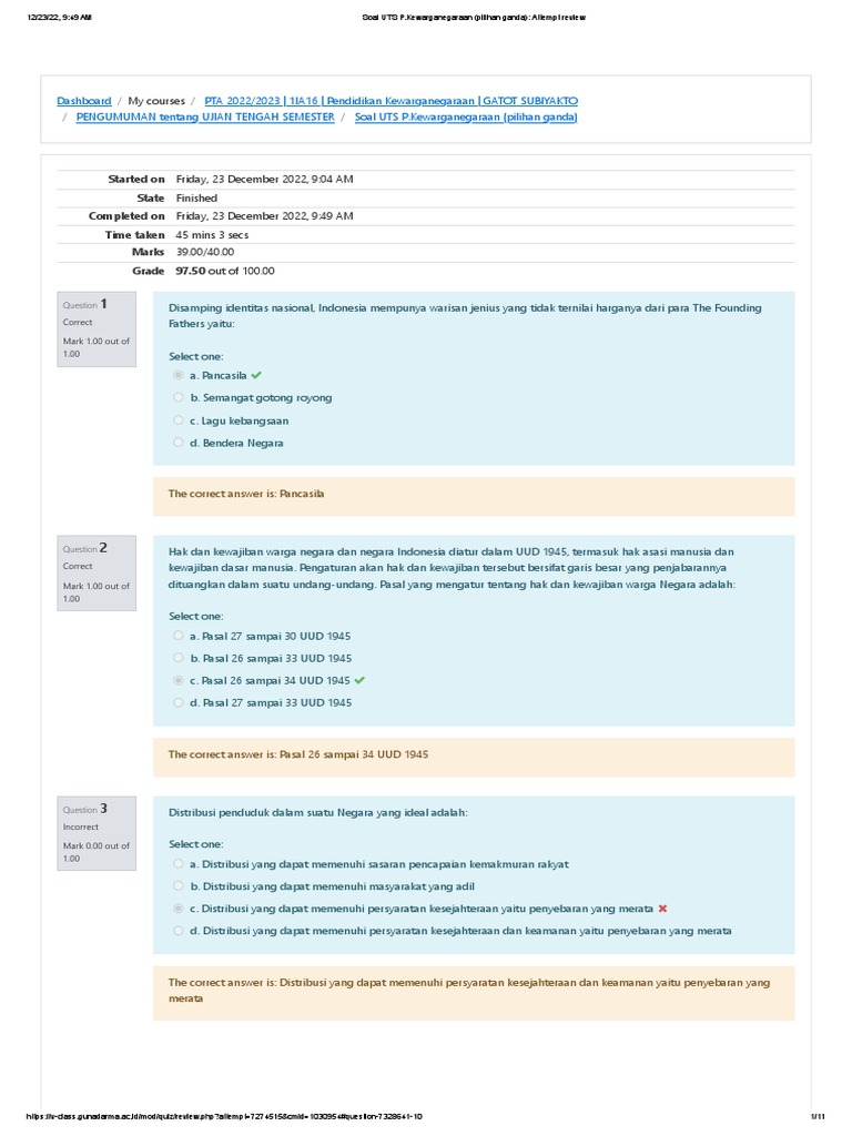 Soal UTS Kewarganegaraan Pilihan Ganda | PDF