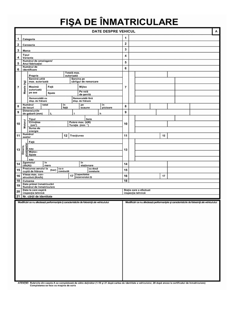 Fisa Inmatriculare | PDF