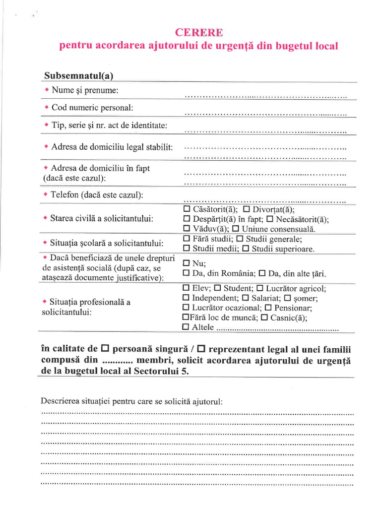 Cerere Acordare Ajutor de Urgenta | PDF