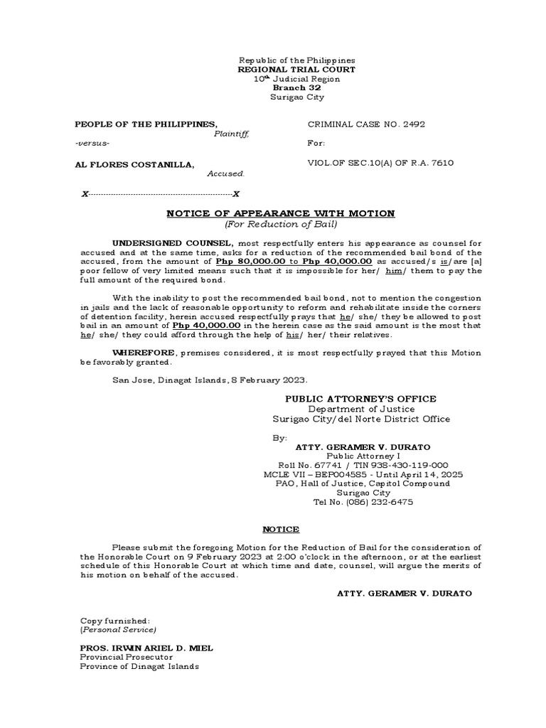 PAO-reduction-of-bail-standard-form - Costanilla - Feb 8 2023 ...