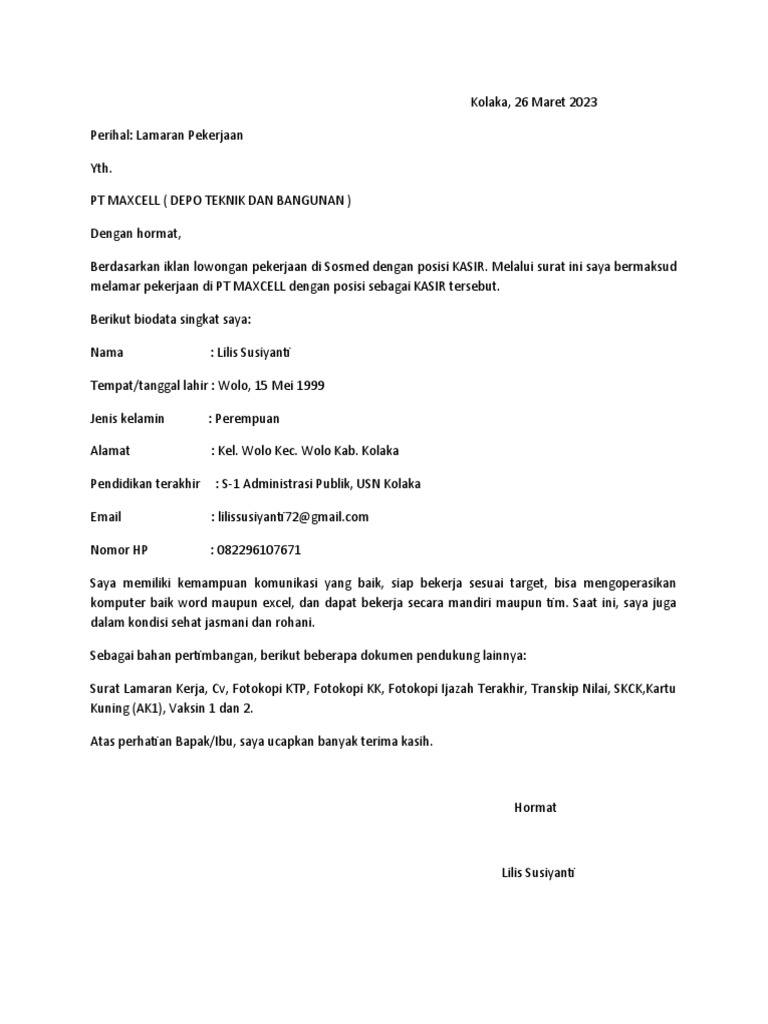 Surat Lamaran KRJ | PDF