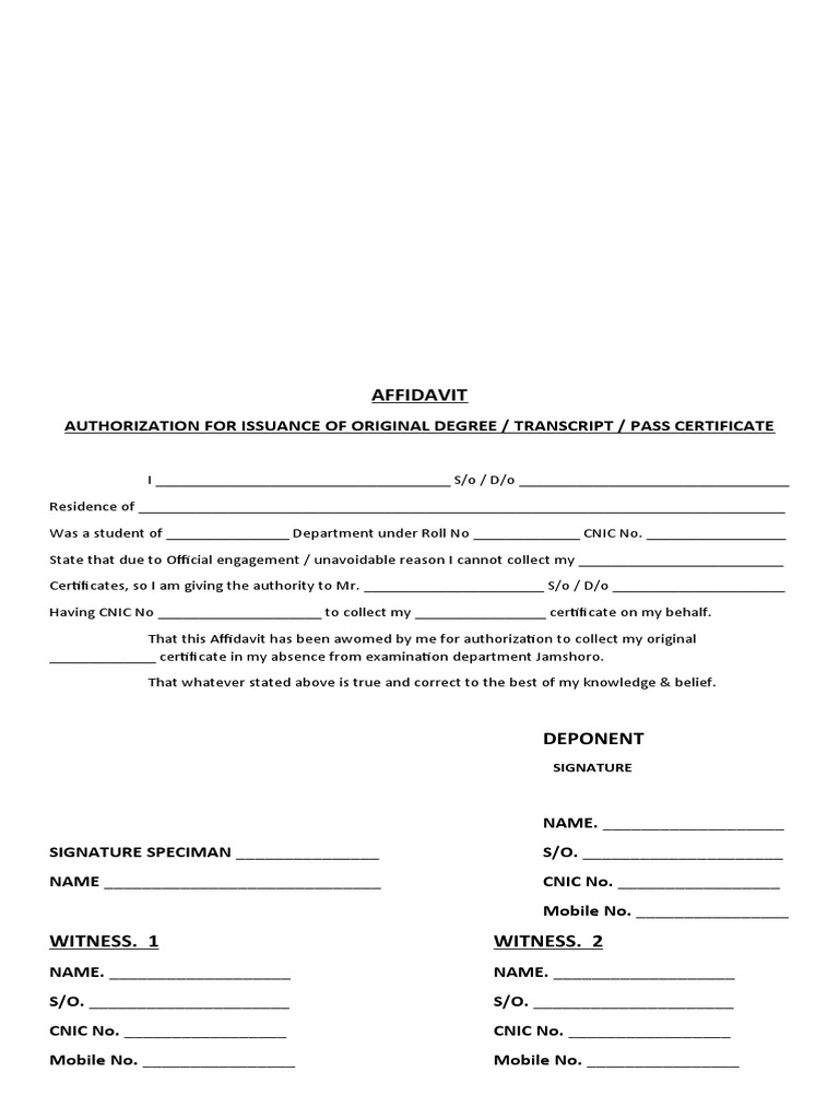 Affidavi Authorization For Issuance of Original Degree Transcript Pass ...