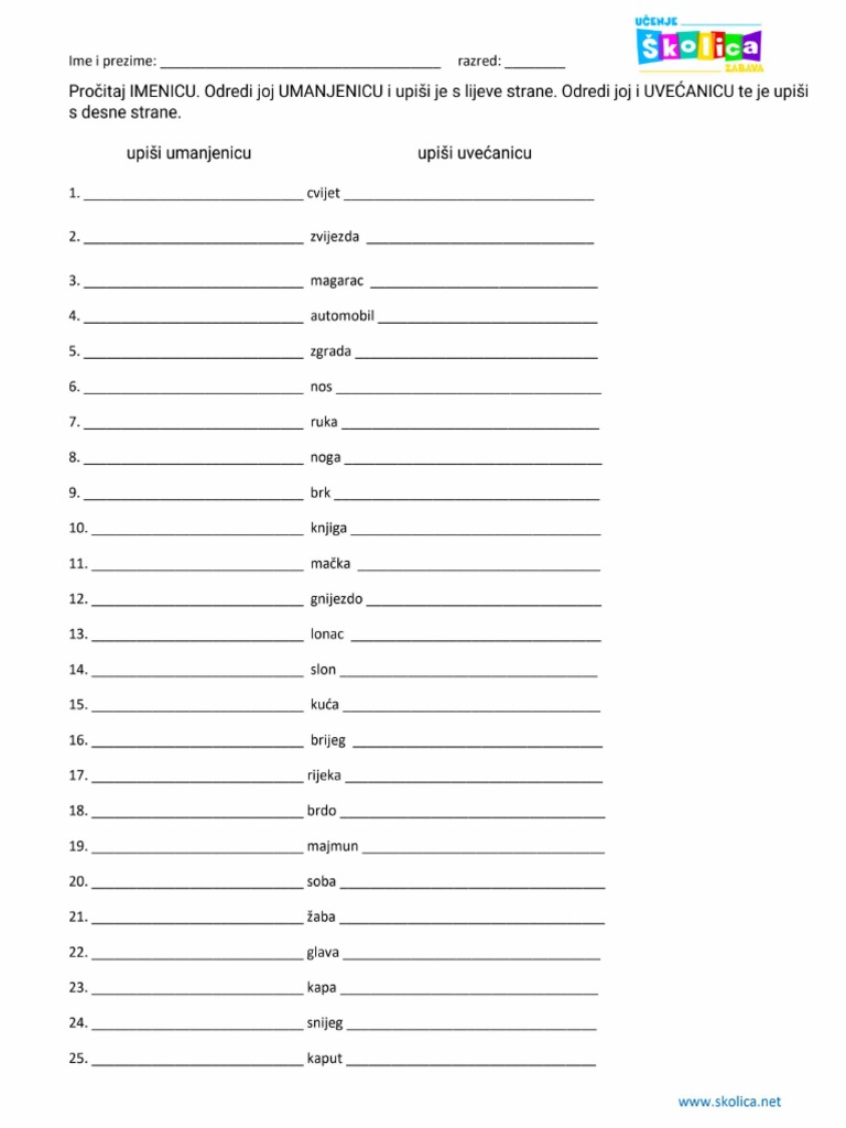 Umanjenice_i_uvećanice_ispit_test | PDF