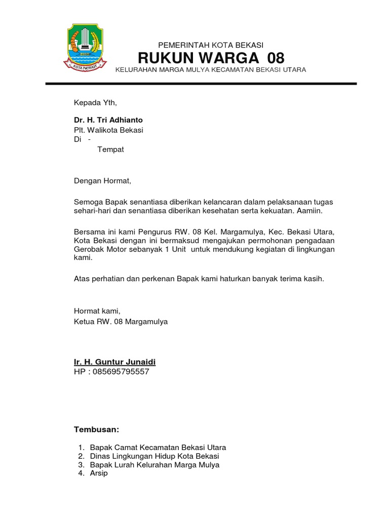 Permohonan Gerobak Motor RW 08 Marga Mulya | PDF | Gaya Hidup